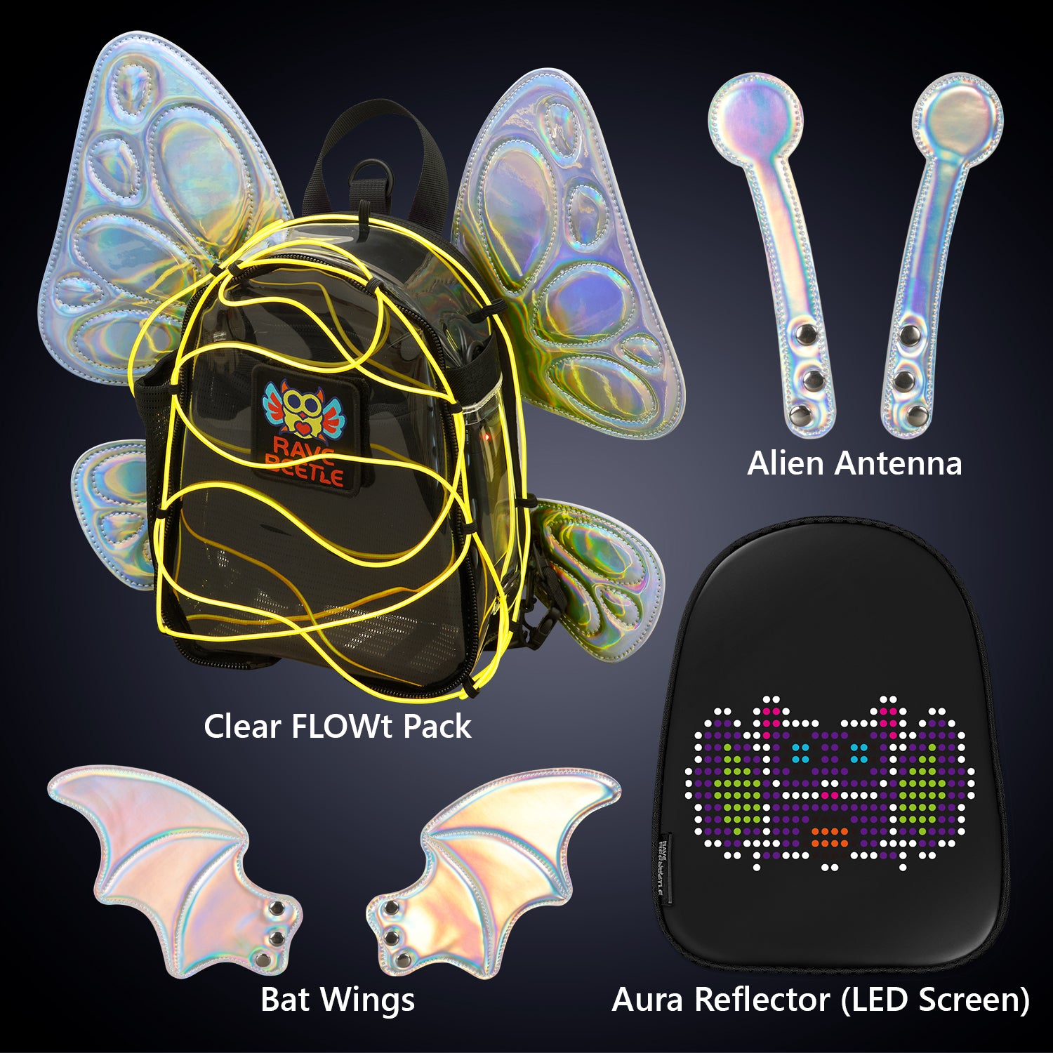 FLOWt Aura Bundle – Bat, Butterfly Wings & Alien Antenna Vibe Pack ...